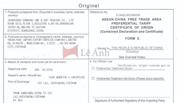 C/O Form E Là Gì? Quy Định Về C/O Form E Mới Nhất