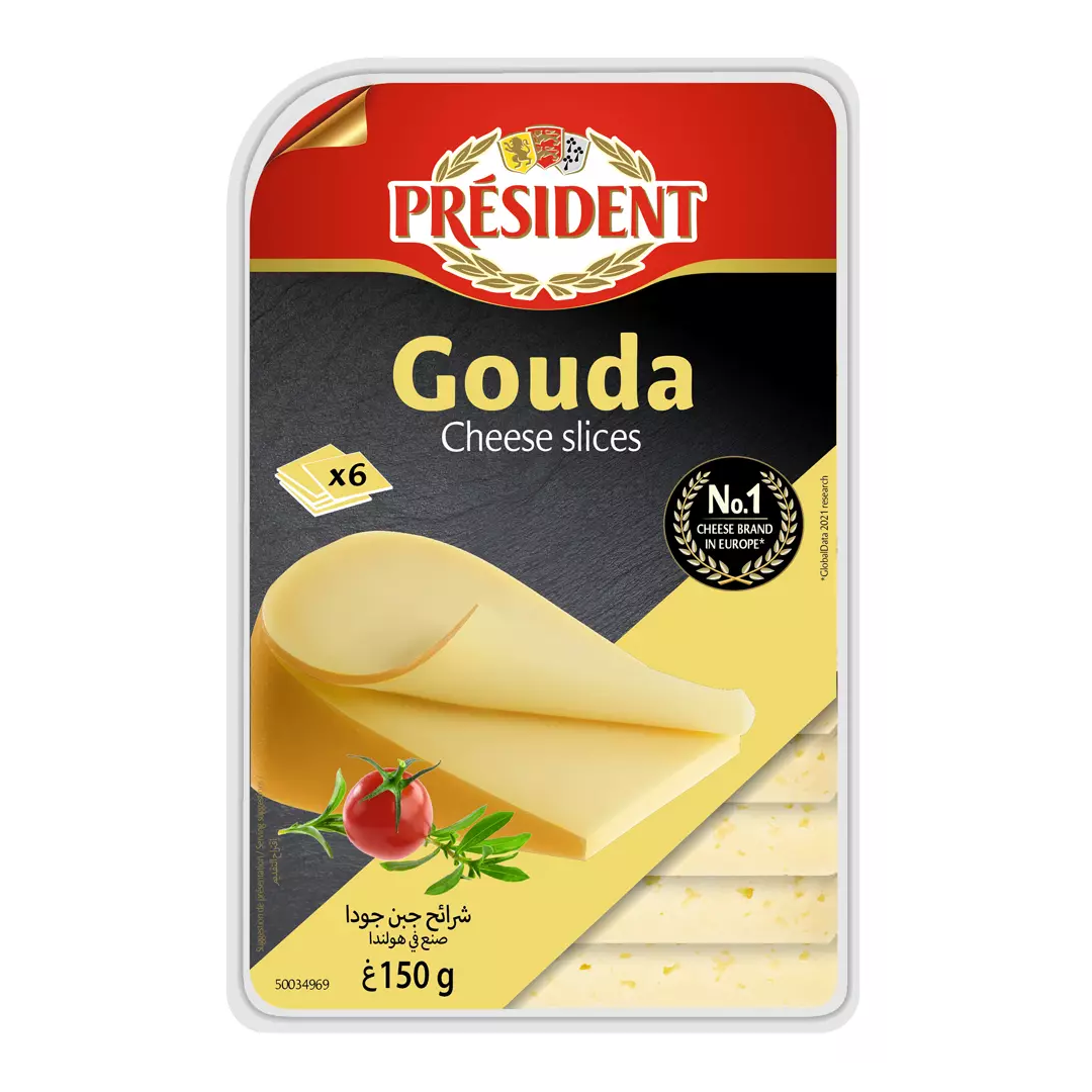 Phô Mai Lát, Gouda Cheese Slices, 6 Lát (150g) - PRESIDENT