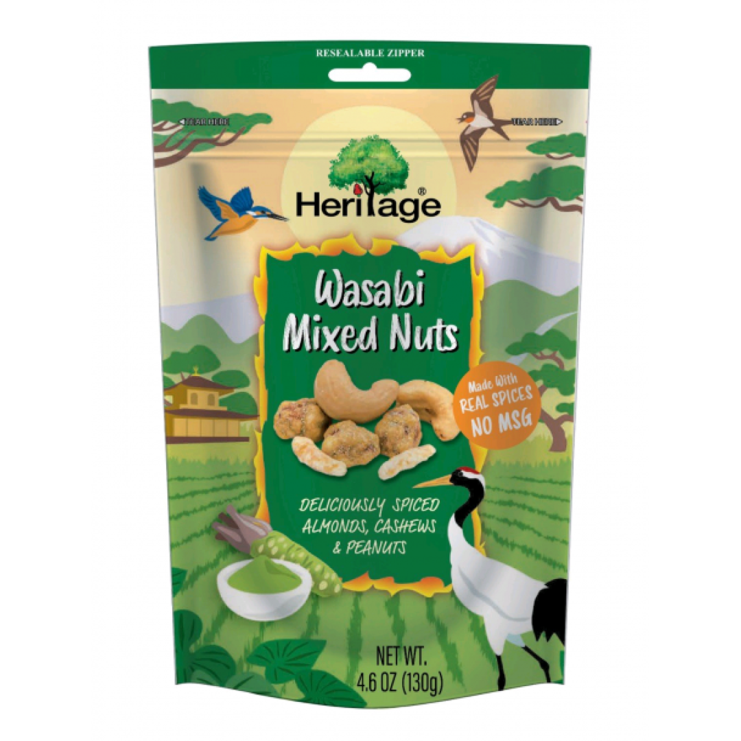 Hỗn Hợp Hạt Khô Tẩm Wasabi, Wasabi Mixed Nuts, 4.6 oz (130g) - HERITAGE