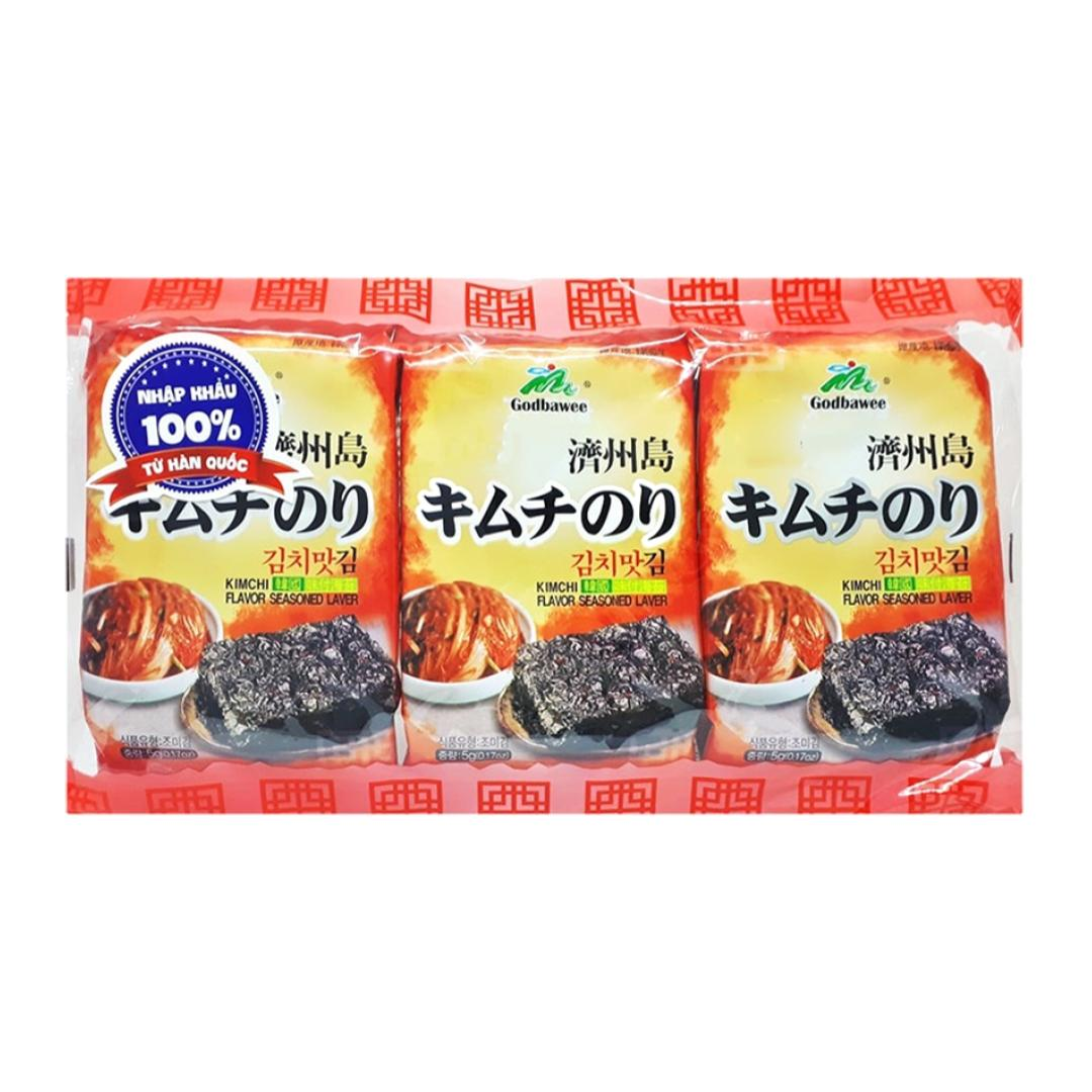 Rong Biển Vị Kim Chi, Kimchi Flavor Seasoned Laver, 3 Gói (15g) - GODBAWEE