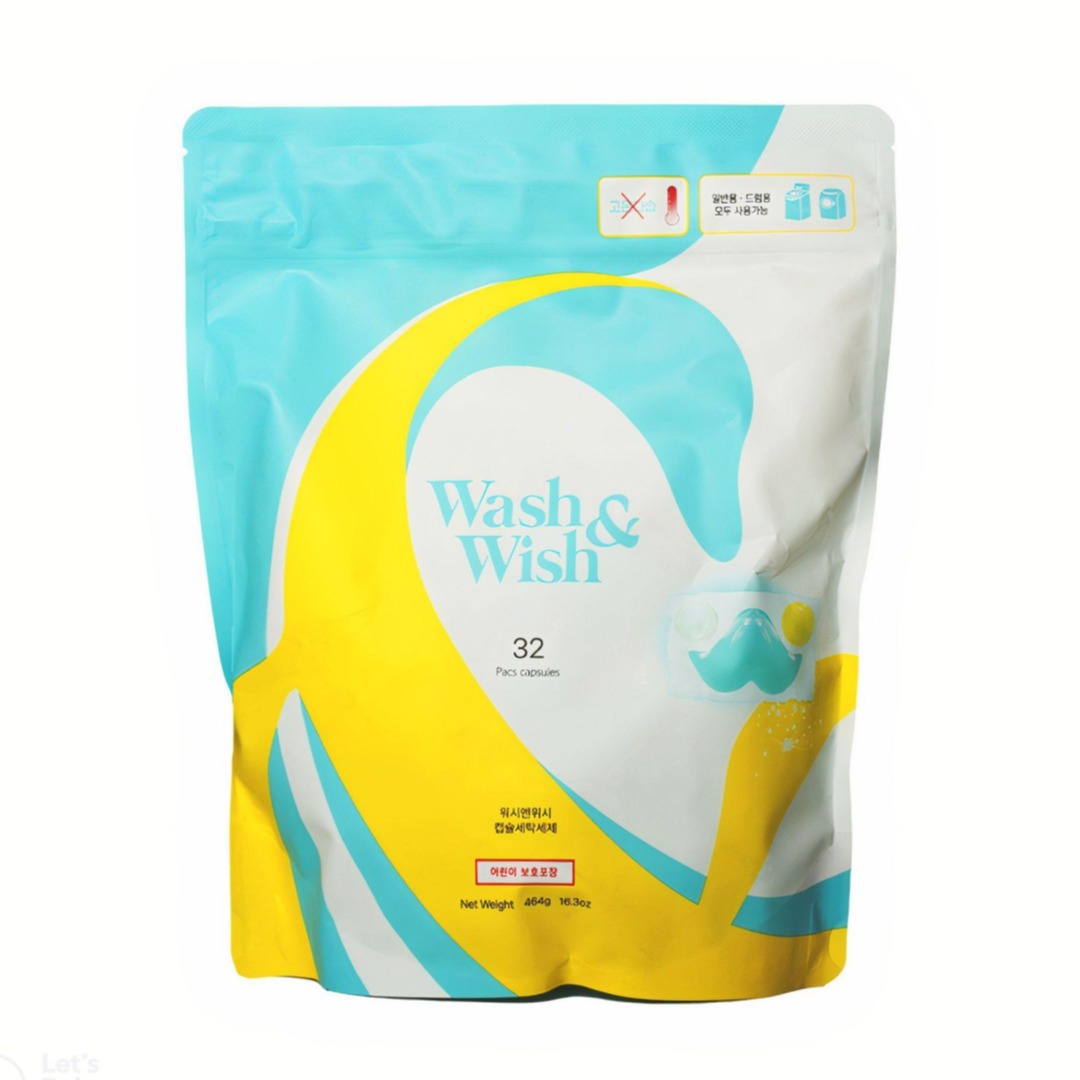 Viên Giặt, 3 in 1 Laundry Detergent Pods, 32 Viên, 16.3 oz (464g) - WASH & WISH