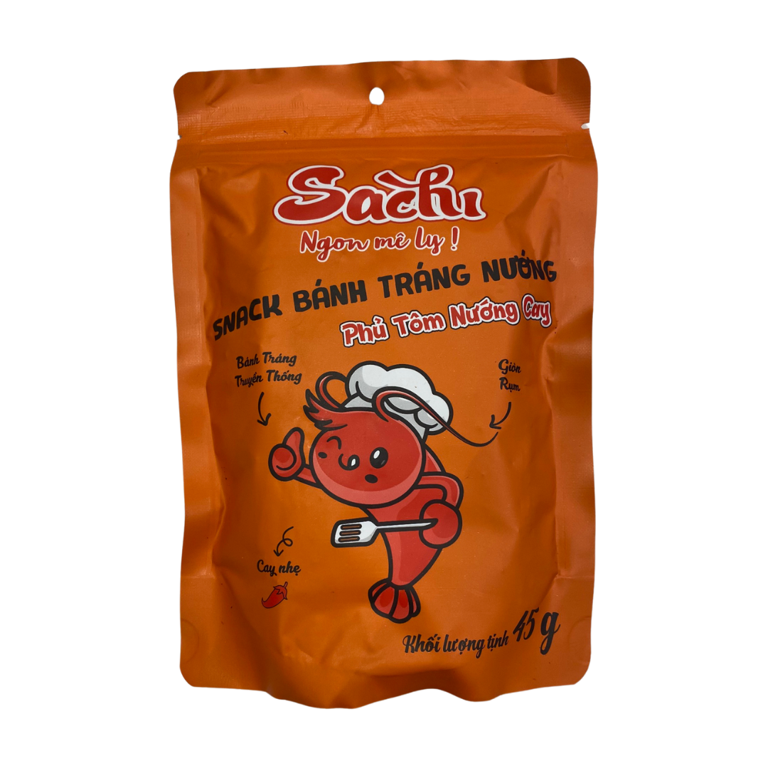 Snack Bánh Tráng Nướng Phủ Tôm Nướng Cay, Grilled Rice Cracker, Prawn ...