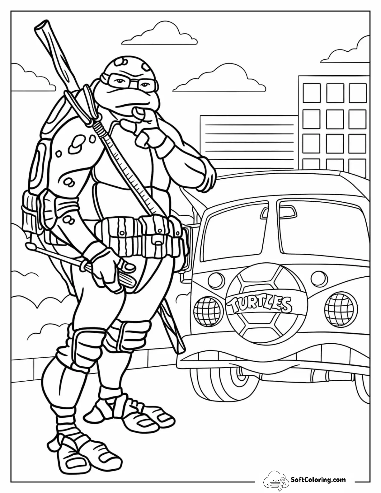 Ninja Turtles Coloring Page Of Young Donatello Smiling