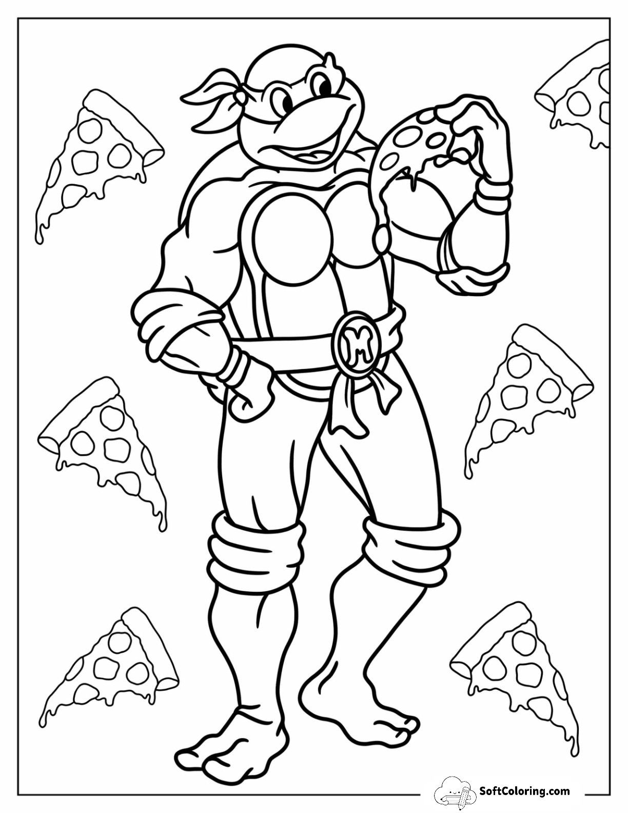 Ninja Turtles Coloring Page Of Michelangelo Eating Pizza