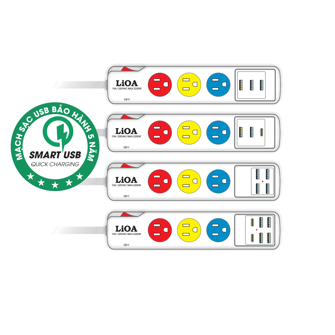 Ổ cắm kéo dài có cổng USB tiêu chuẩn Mỹ - Nhật Lioa 3US4A2C 3m chính hãng giá tốt nhất Super MRO