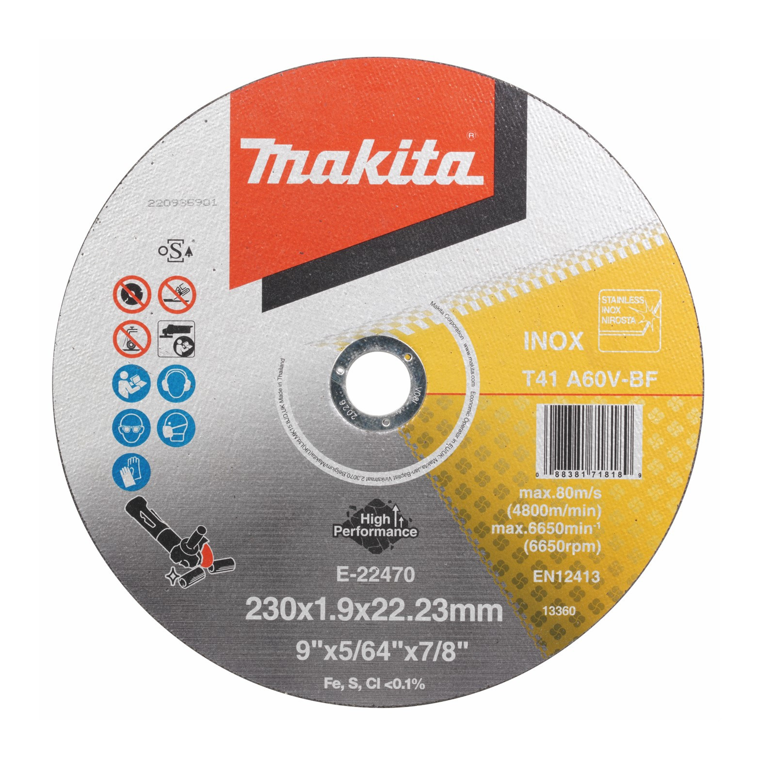 Đá cắt mỏng cho inox Makita E-22470 230x1,9x22,23mm A60U chính hãng giá ...