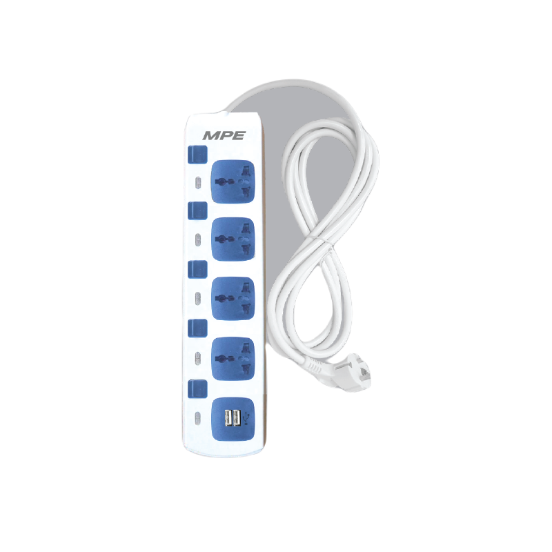 Ổ cắm di động 4 ổ đa năng, 2 Ổ cắm USB MPE AM4S-2USB 5VDC - 2.4A chính hãng giá tốt nhất Super MRO